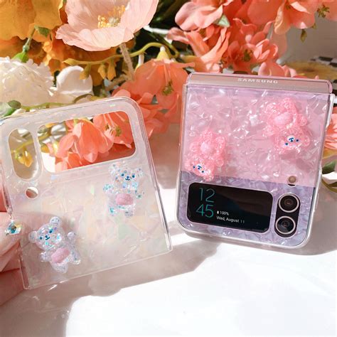 Z플립 자개 글리터 곰돌이 패턴 잘된케이스