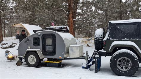 Winter Camping In 7°f Towing Our Teardrop Over A Snowy Pass Youtube