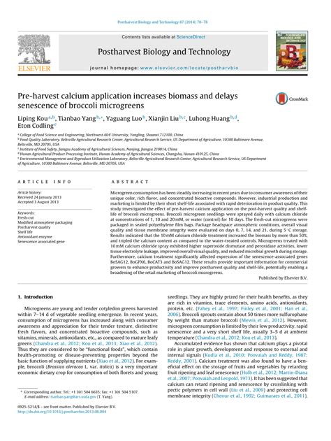 Pdf Pre Harvest Calcium Application Increases Biomass And Delays Senescence Of Broccoli