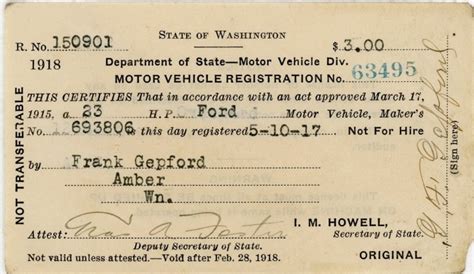 Vintage Washington State Vehicle Registration Cards Dannys License