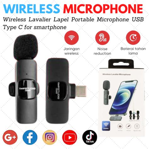 Wireless Mic Clip On Hp Usb Type C Lavalier Lapel Microphone Wireles Smartphone Clipon Microphon