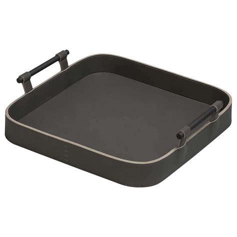 Portofino Large Square Tray In Black Leather For Sale At 1stdibs