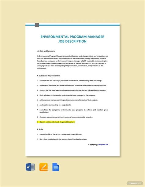 Free Free Environmental Program Manager Resume Template Word Apple