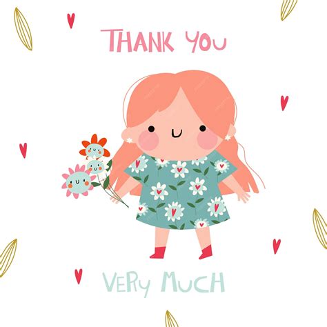 Premium Vector Cute Thank You Vector Card With A Girl In A Flower