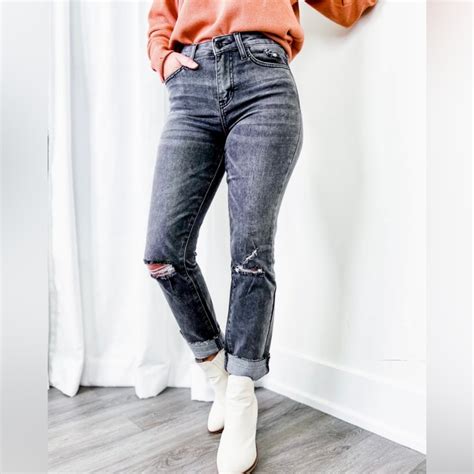 Vervet High Rise Released Hem Straight Leg Jeans Gem