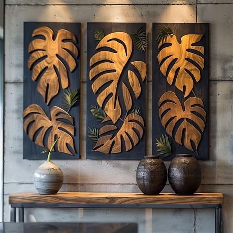 Diy Wooden Vases And Wall Art Home Decor With Carved Leaves Monstera