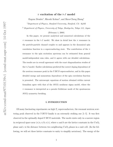 Pdf Pi Excitation Of The T J Model