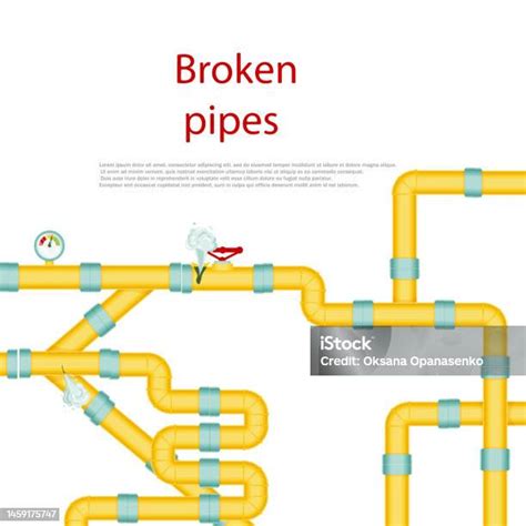 증기 또는 납 가스의 누출 파이프 라인의 파열로 깨진 파이프 수도꼭지 떨어지기 물 공급 문제 파이프 파손 흰색 배경에 격리된