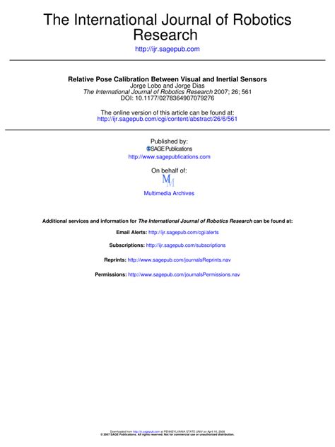 Pdf Relative Pose Calibration Between Visual And Inertial Sensors