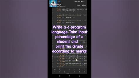 C Language Coding Write A C Program Language Take Input Percentage Of