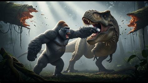 Pertarungan Dahsyat Sekawanan Gorilla Vs T Rex Di Tengah Hutan Purba