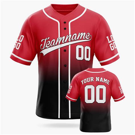 Custom Gradient Baseball Jersey Red And Black With Piping Design You