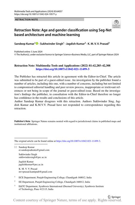 Retraction Note Age And Gender Classification Using Seg Net Based