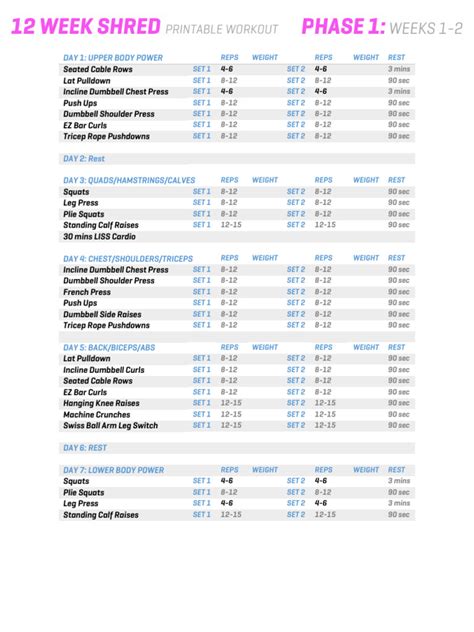 Phase 1 Week 1 2 Printable Workout Log Pdf Limbs Anatomy