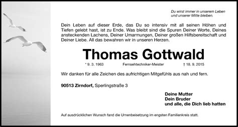 Traueranzeigen Von Thomas Gottwald Trauer Nn De