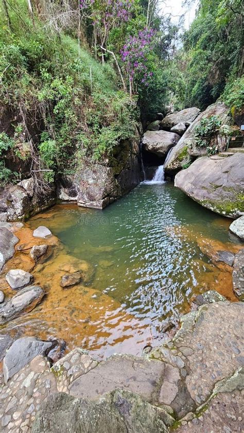 Waterfall In A Natural Well Between Rocks Stock Image Image Of