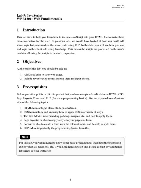 Lab 9 Javascript Web1201 Web Fundamentals Rev 165 November 2020