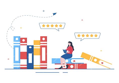 출판물에 대한 분석 및 의견을 위한 독자 피드백이 포함된 서평 일러스트레이션 프리미엄 벡터
