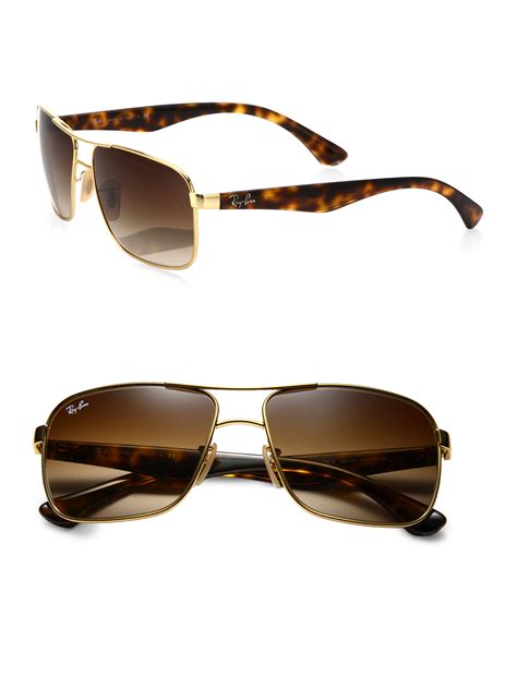 Ray Ban 59mm Square Aviator Sunglasses In Gold Brown Brown For Men Lyst