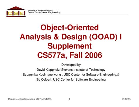 Object Oriented Analysis And Design I Supplement Slides Ame 577