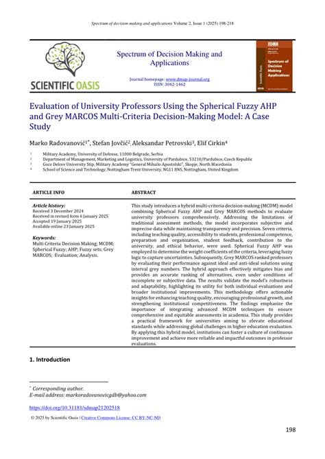 Pdf Evaluation Of University Professors Using The Spherical Fuzzy Ahp And Grey Marcos Multi