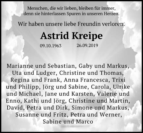 Traueranzeigen Von Astrid Kreipe Trauer Anzeigen De