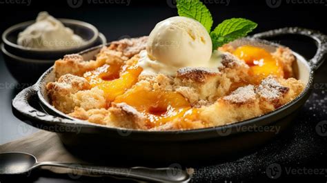 Photo Of Peach Cobbler As A Dish In A High End Restaurant Generative