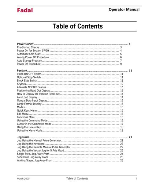 Ppt Fadal Operator Manual Table Of Contents Powerpoint Presentation Id 12218593