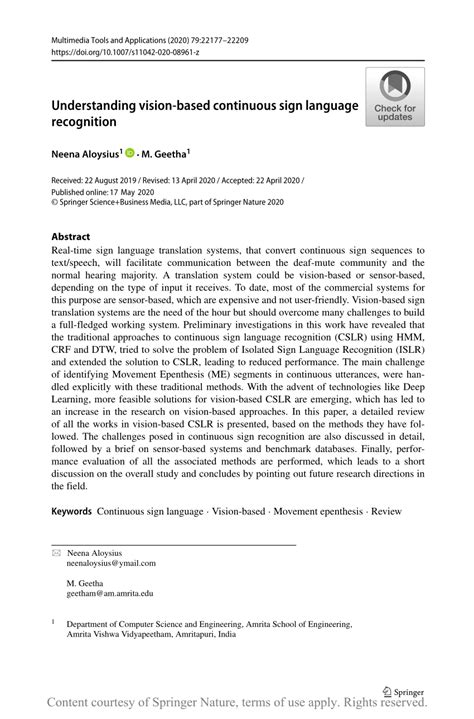 Understanding Vision Based Continuous Sign Language Recognition Request Pdf