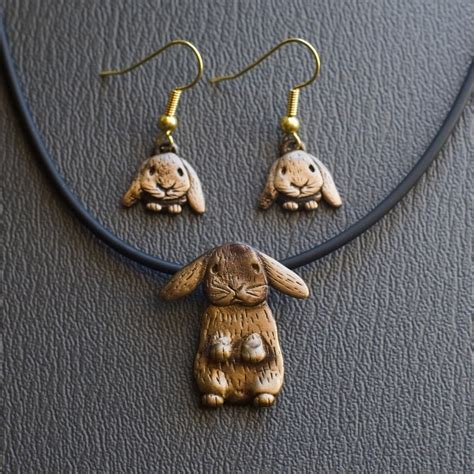 Bronze Lop Eared Rabbit Jewelry Set Etsy