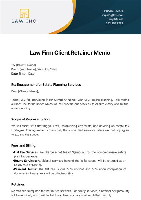 Free Law Firm Client Retainer Memo Template To Edit Online