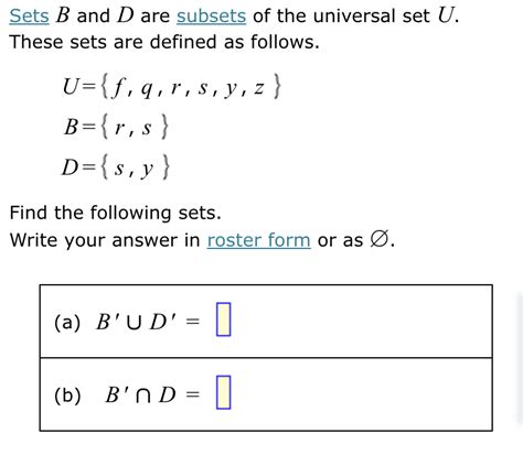 solved sets b ﻿and d ﻿are subsets of the universal set