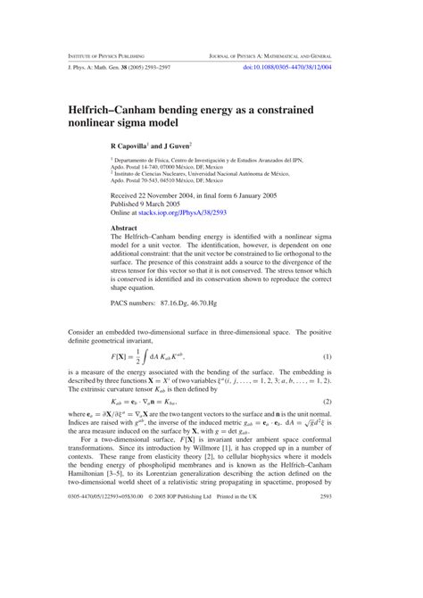 Pdf Helfrichcanham Bending Energy As A Constrained Nonlinear Sigma Model