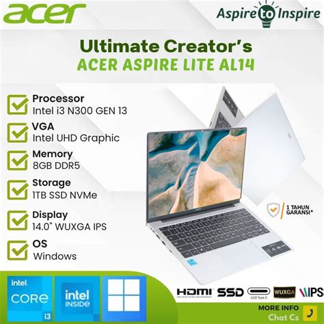 Laptop Baru Murah Acer Aspire Lite AL14 Intel I3 N300 8GB 1TB SSD Intel UHD 14 0 WUXGA IPS