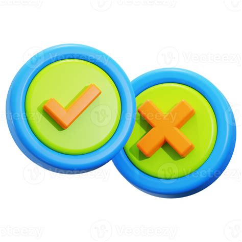 3d Decision Making Icon Two Colorful Round Buttons Featuring Check Mark And Cross Symbols