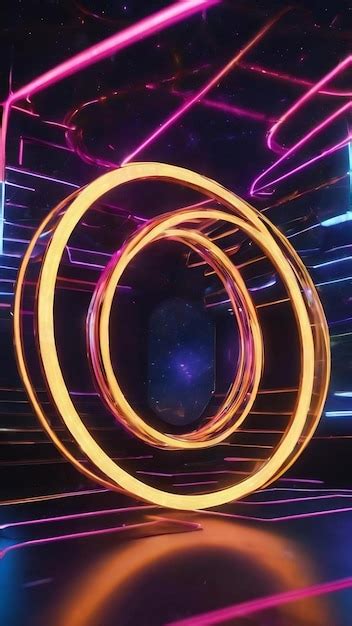 premium ai image 3d rendering loop motion of glowing neon ring and on