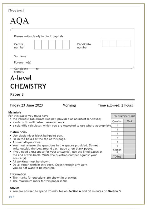AQA A Level CHEMISTRY Paper With Mark Scheme June In A Level Physics A