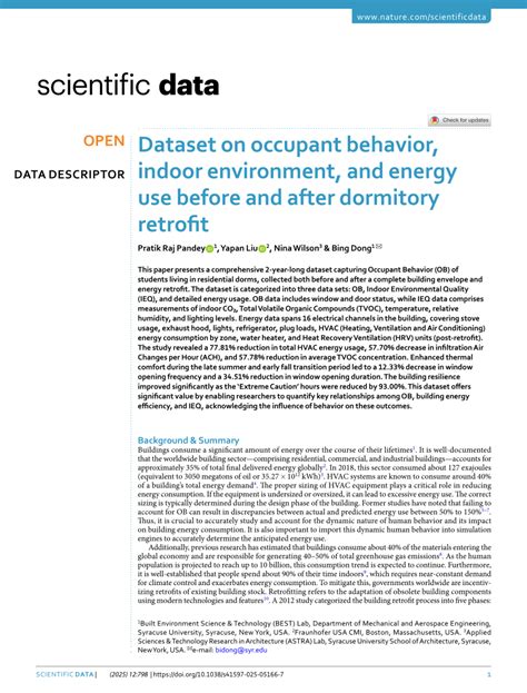 Pdf Dataset On Occupant Behavior Indoor Environment And Energy Use