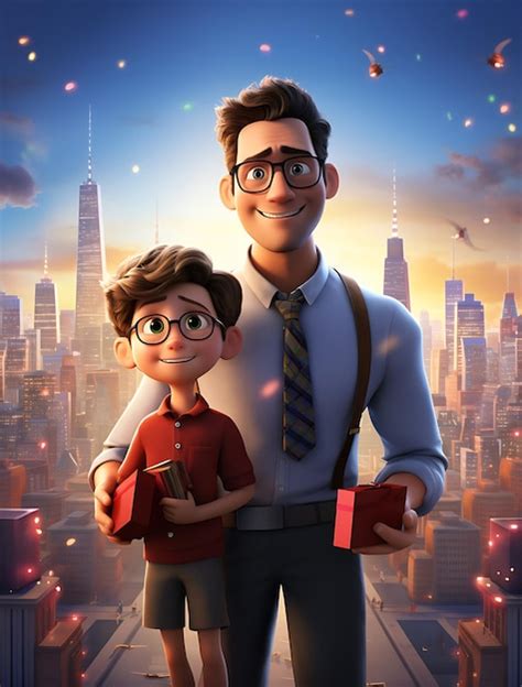 Premium Photo 3d Cartoon Happy Father Holding His Son