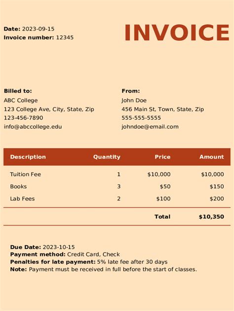 College Tuition Invoice Template Blank Fillable Template Fill Out