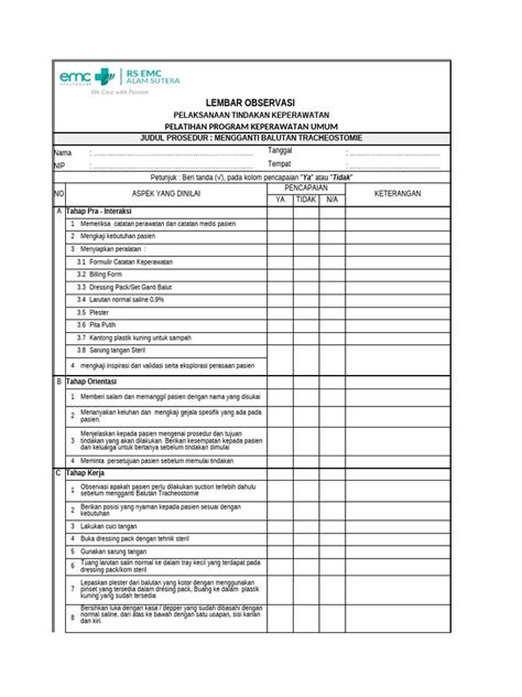 Tools Observasi Mengganti Balutan Trakheostomi Pdf