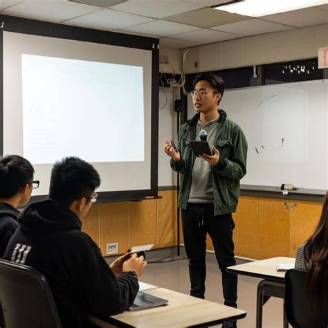 A Student Giving A Presentation To Their Classmates Premium Ai