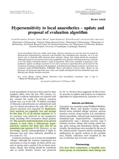 Hypersensitivity To Local Anaesthetics Update And Proposal Of