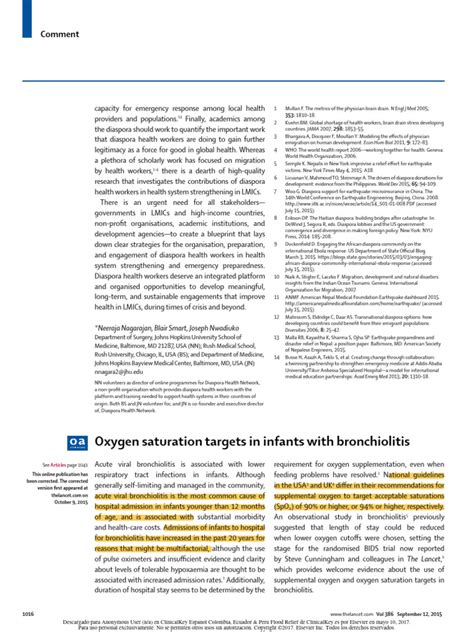 Oxygen Saturation Targets In Infants With Bronchiolitis Lancet 2015