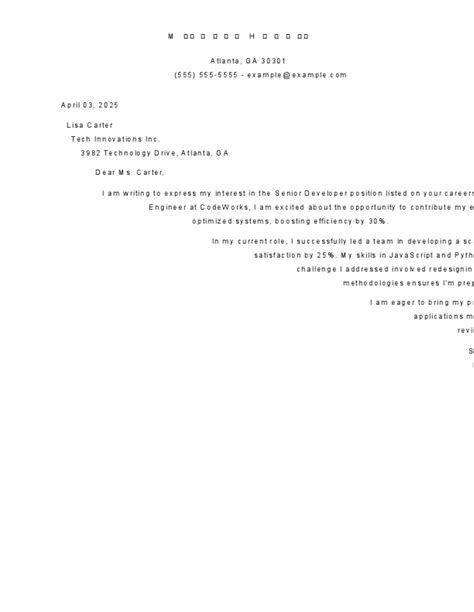 Senior Developer Cover Letter Examples