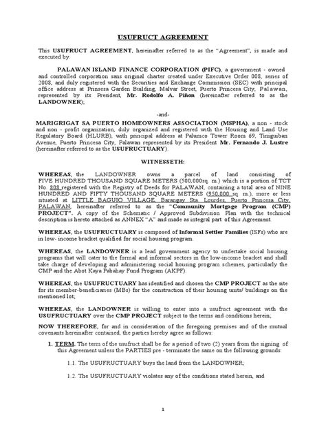 Usufruct Agreement Final Download Free Pdf Property Mortgage