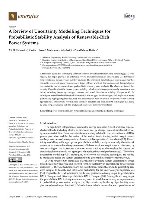 PDF A Review Of Uncertainty Modelling Techniques For Probabilistic Stability Analysis Of