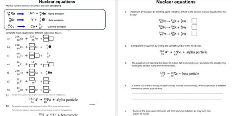 P1 Gcse Nuclear Equations 2 Teaching And Practise Worksheets Qanda