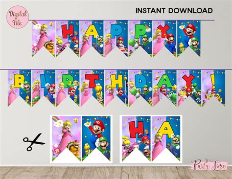 Super Mario Birthday Banner Mario Bros Birthday Party Banner Super