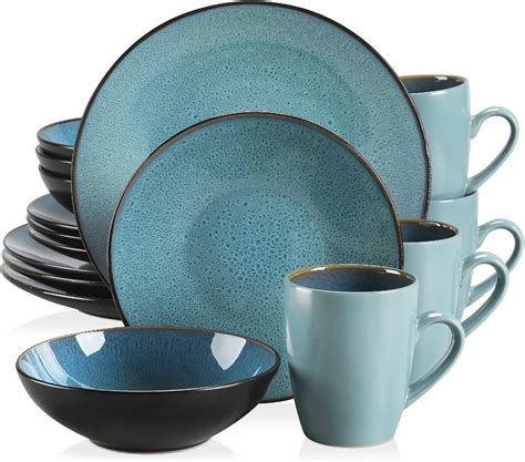 Vancasso Dinnerware Set 16 Piece Stoneware Dinner Plates Service For 4 Bubble Green